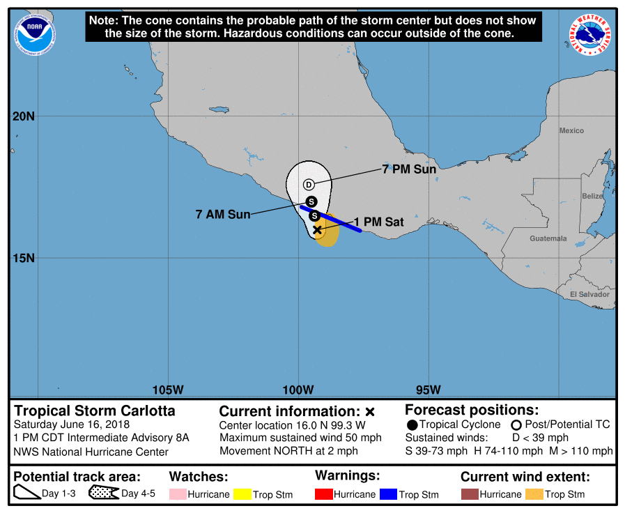 TS Carlotta near the coast of Mexico, disturbance in the Gulf of Mexico ...